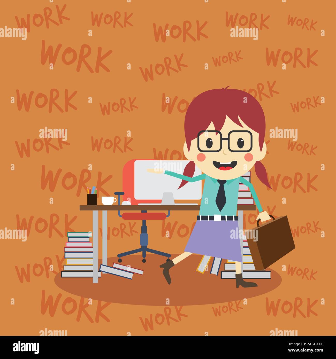 office worker on the job full task employee cartoon vector Stock Vector ...