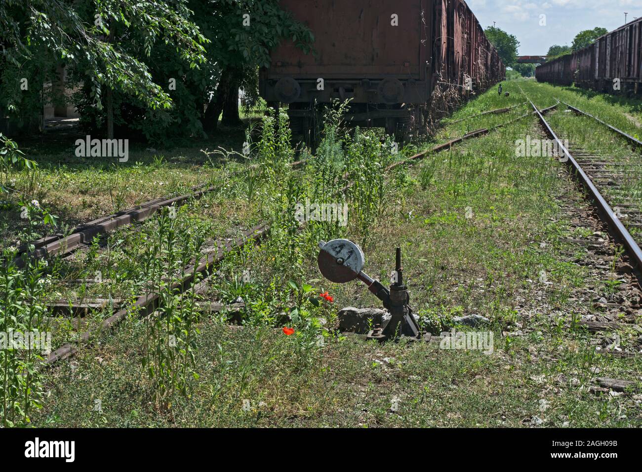 An old manual rail switch used to connect two different track maneuvers ...