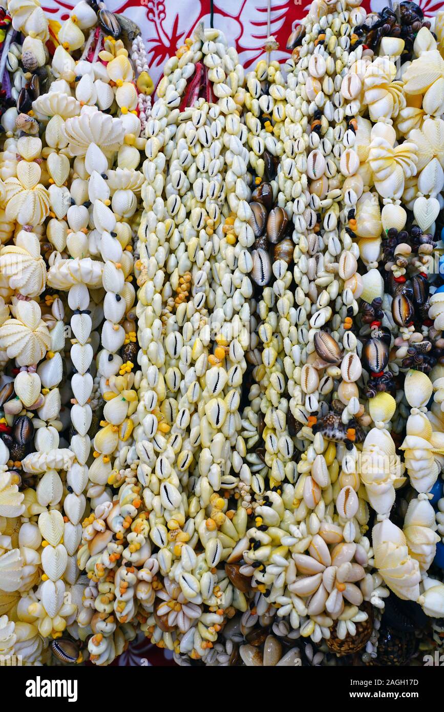 Traditional shell lei necklaces in French Polynesia Stock Photo - Alamy