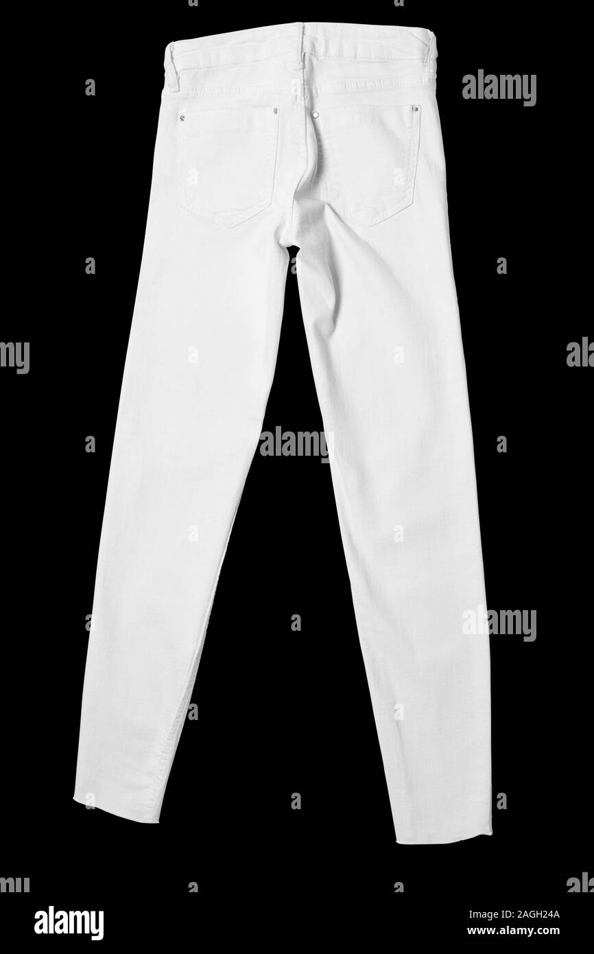Back side of white jeans on a black background. Mock-up. Cut background ...