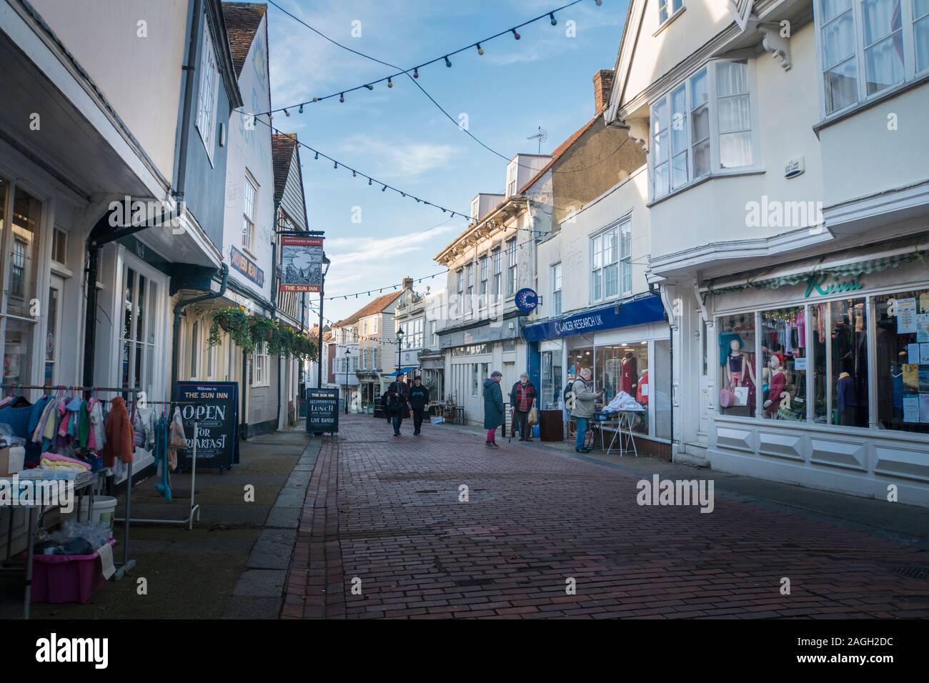 View of West Street in the medieval market town of Faversham, Kent, UK ...