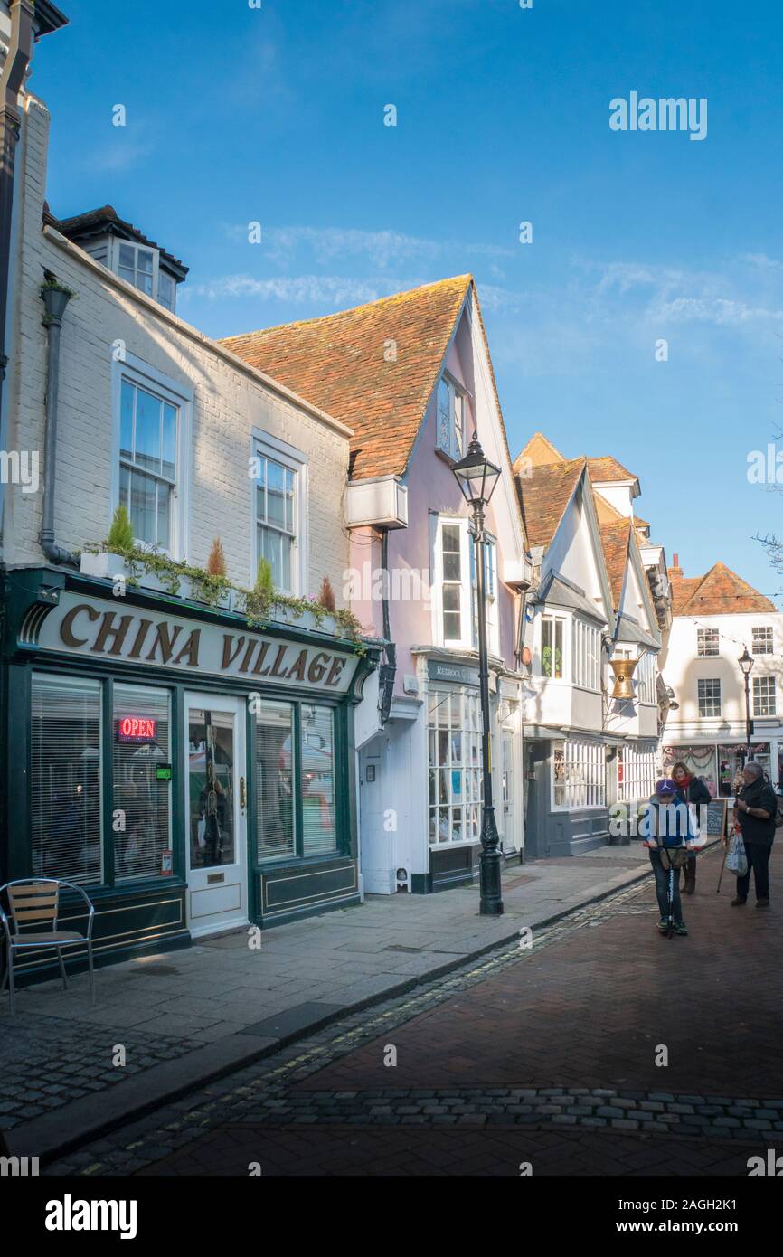 View of Market Place in the medieval market town of Faversham, Kent, UK ...