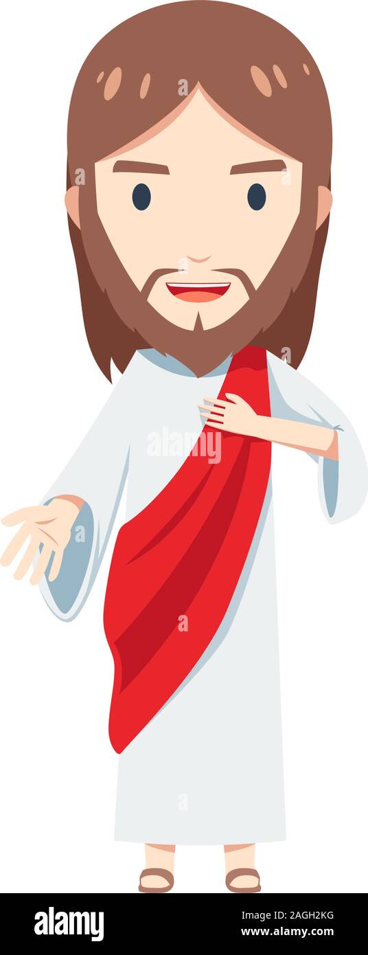 Cute Jesus Christ is holding his chest and offer his hand to help Stock ...