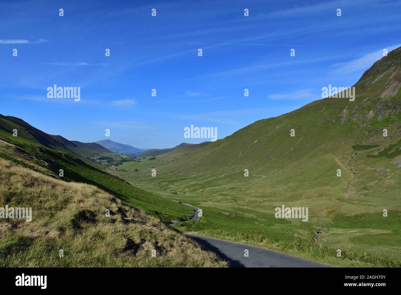 View from the top of the Newlands pass in the Lake District in England ...