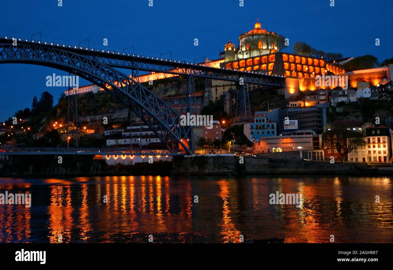 Illuminated famous bridge dom luis i in porto hi-res stock photography ...