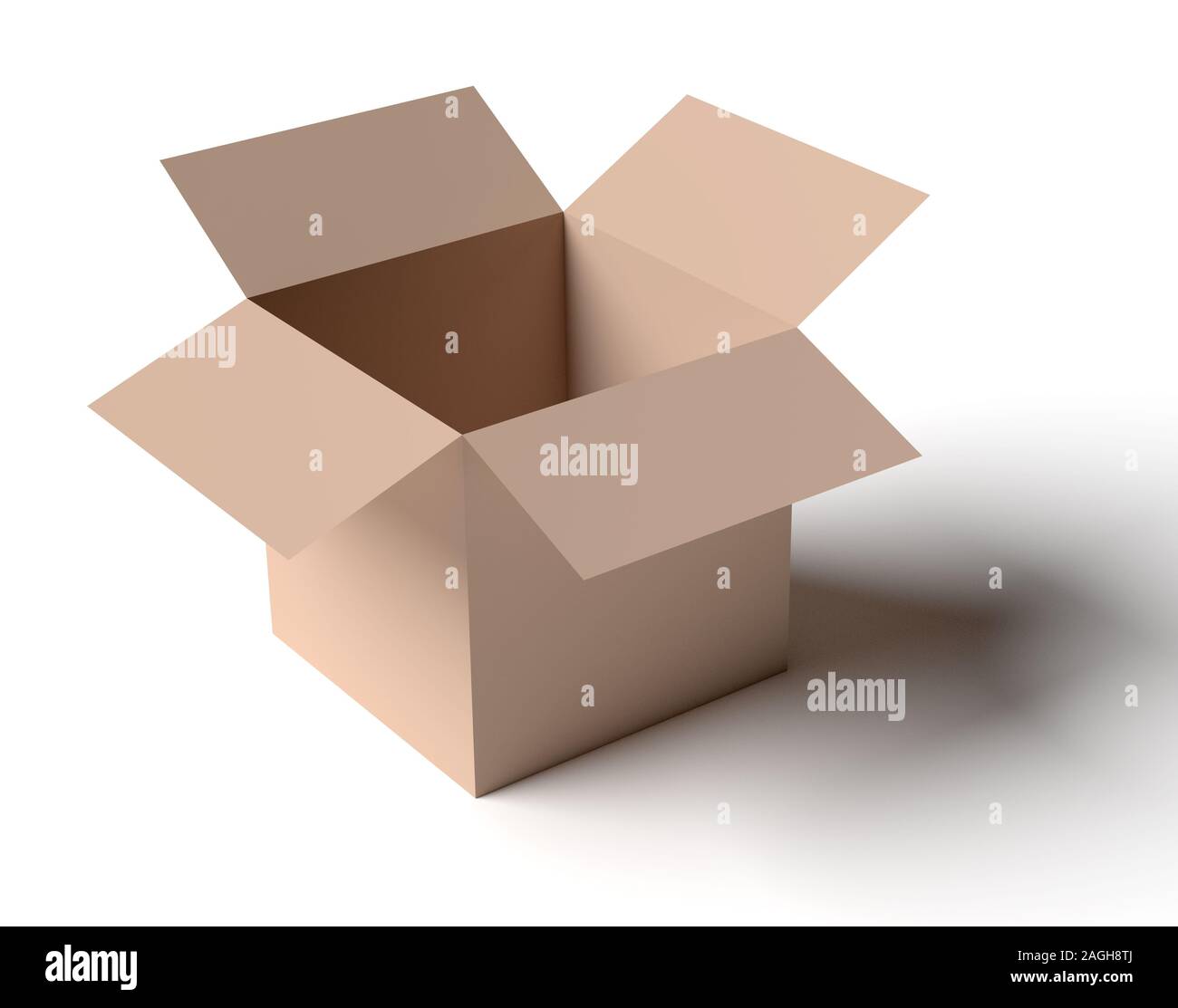 Illustration of open brown box isolated on white with shadow. 3d ...