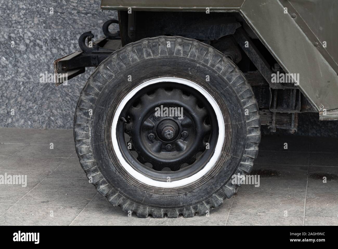 Closeup photo of an old military car wheel Stock Photo - Alamy