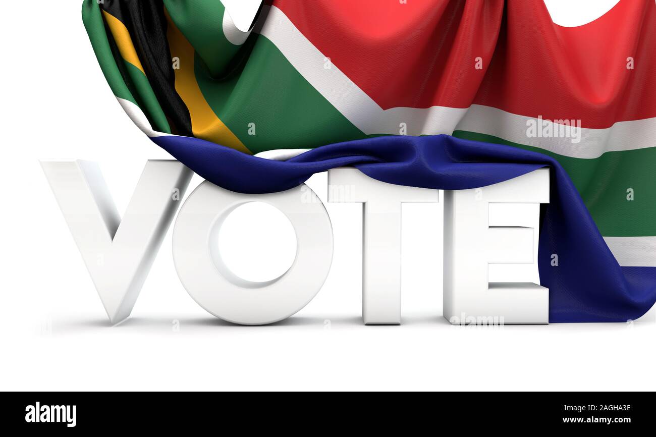 South Africa vote concept. Vote word covered in national flag. 3D ...