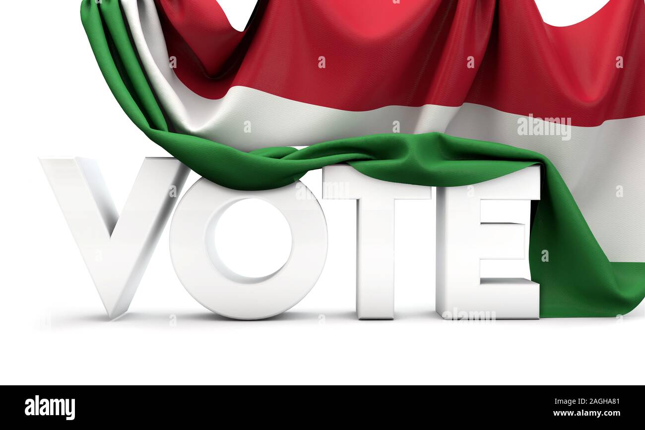 Hungary vote concept. Vote word covered in national flag. 3D Render ...