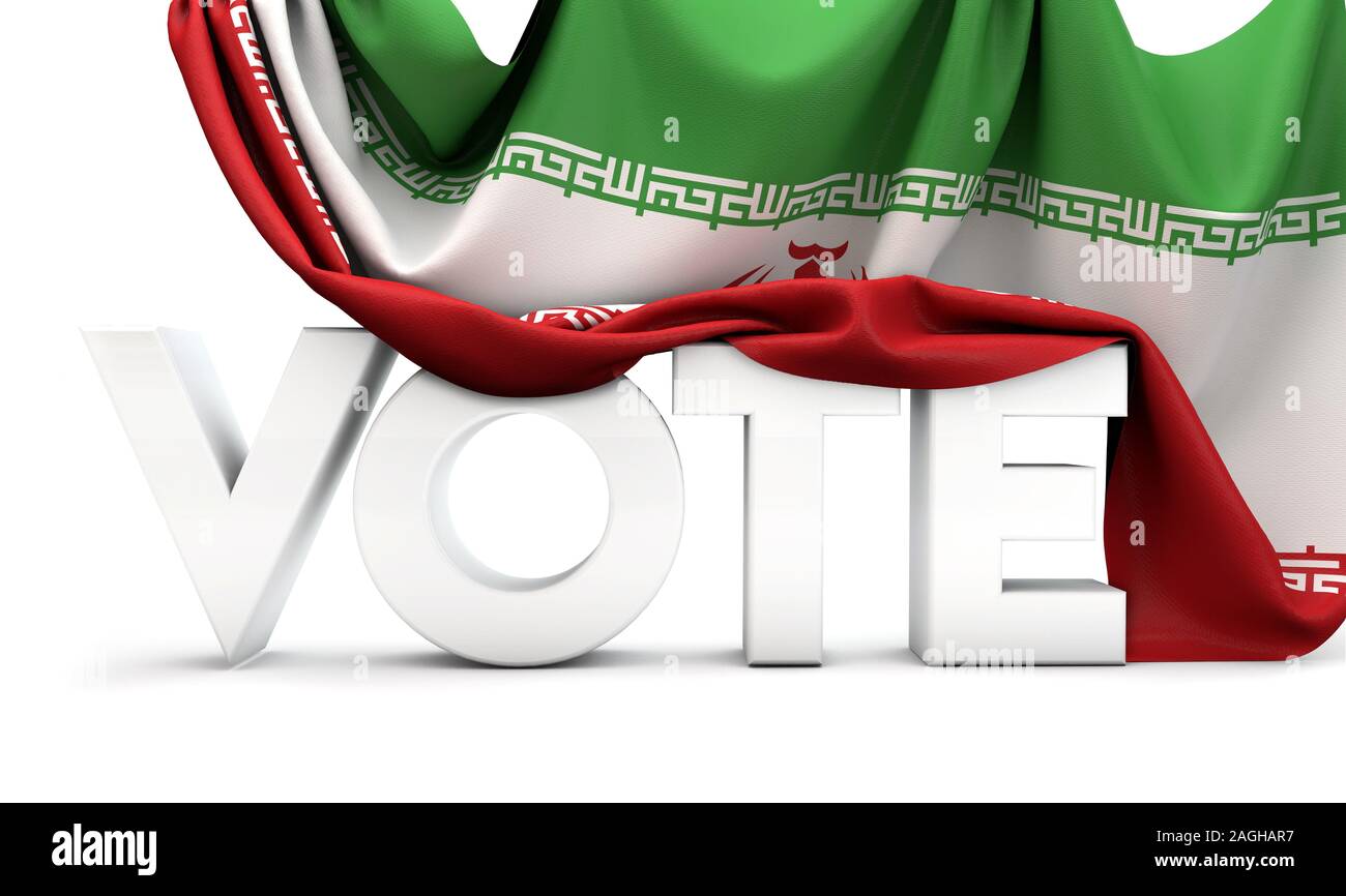Iran vote concept. Vote word covered in national flag. 3D Render Stock ...