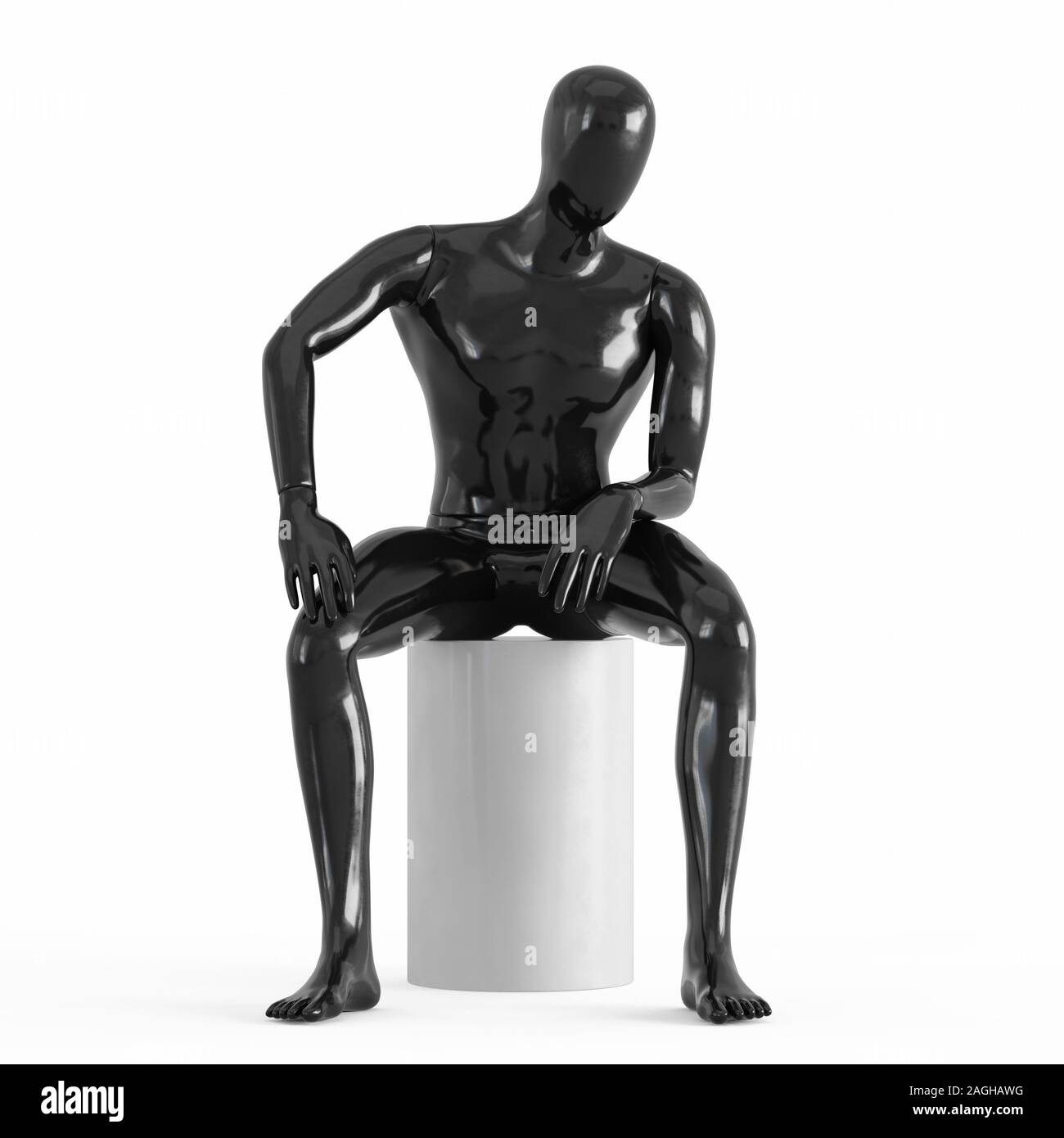 A black faceless mannequin sits on a white top hat. Black and white ...