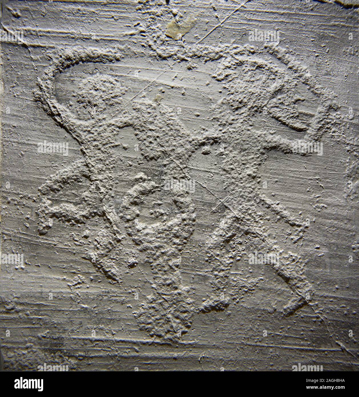 Cast of a prehistoric Petroglyph, rock carving, of two warriors dueling ...