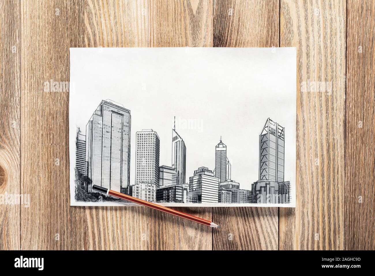 Modern city center pencil draw Stock Photo - Alamy