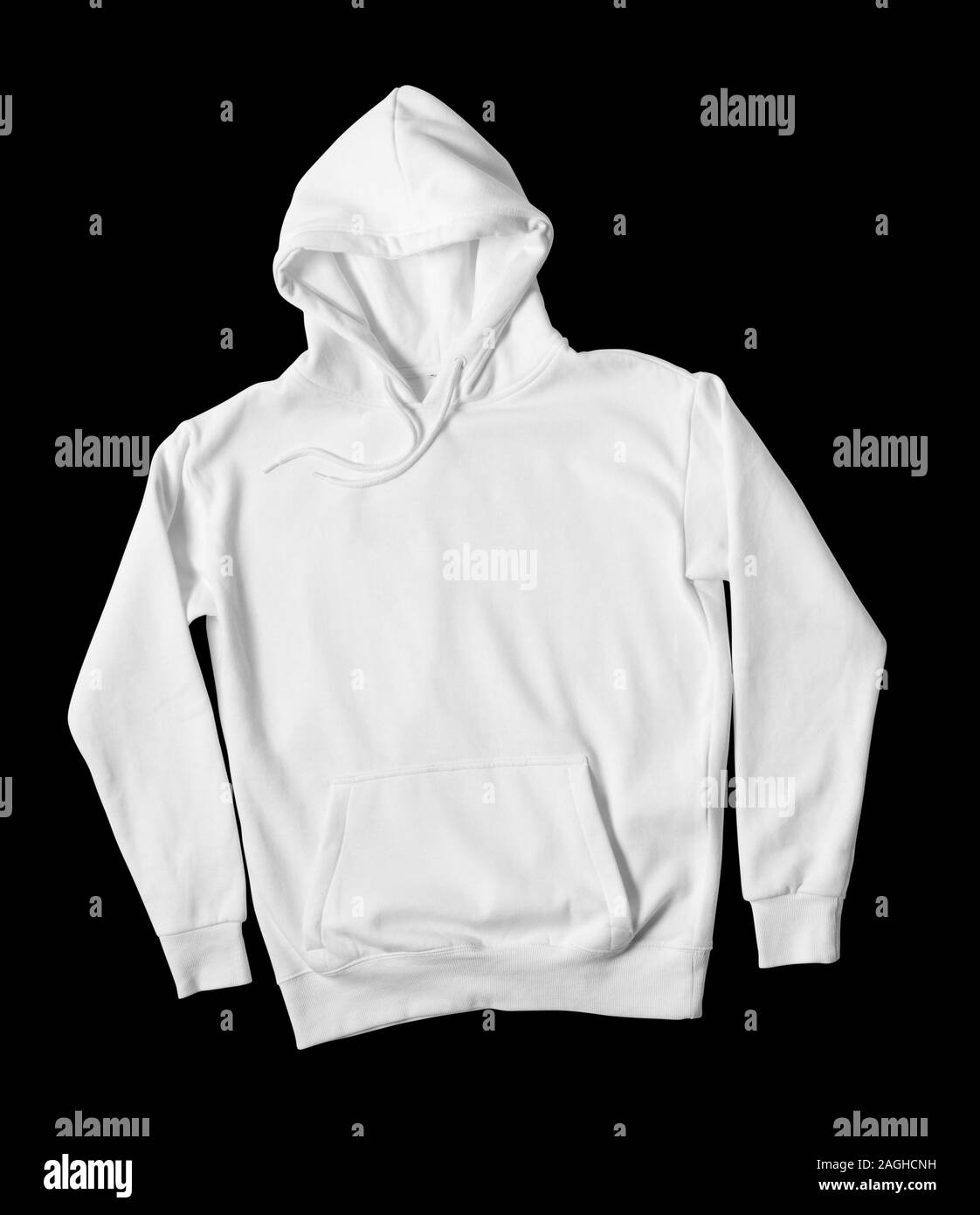 Blank white hoodie sweatshirt front view on black background Stock ...