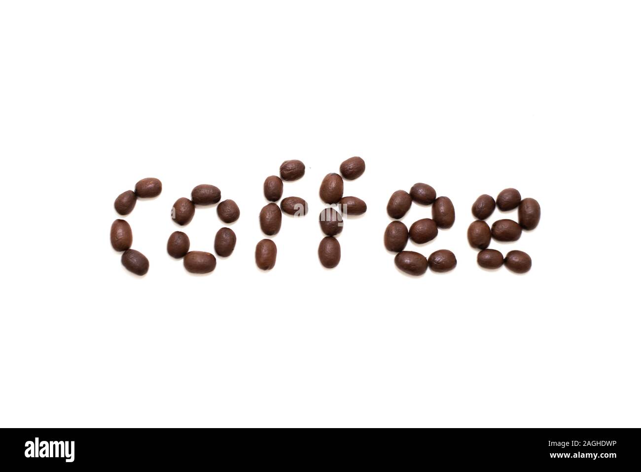Word coffee created with coffee beans over a white background Stock ...