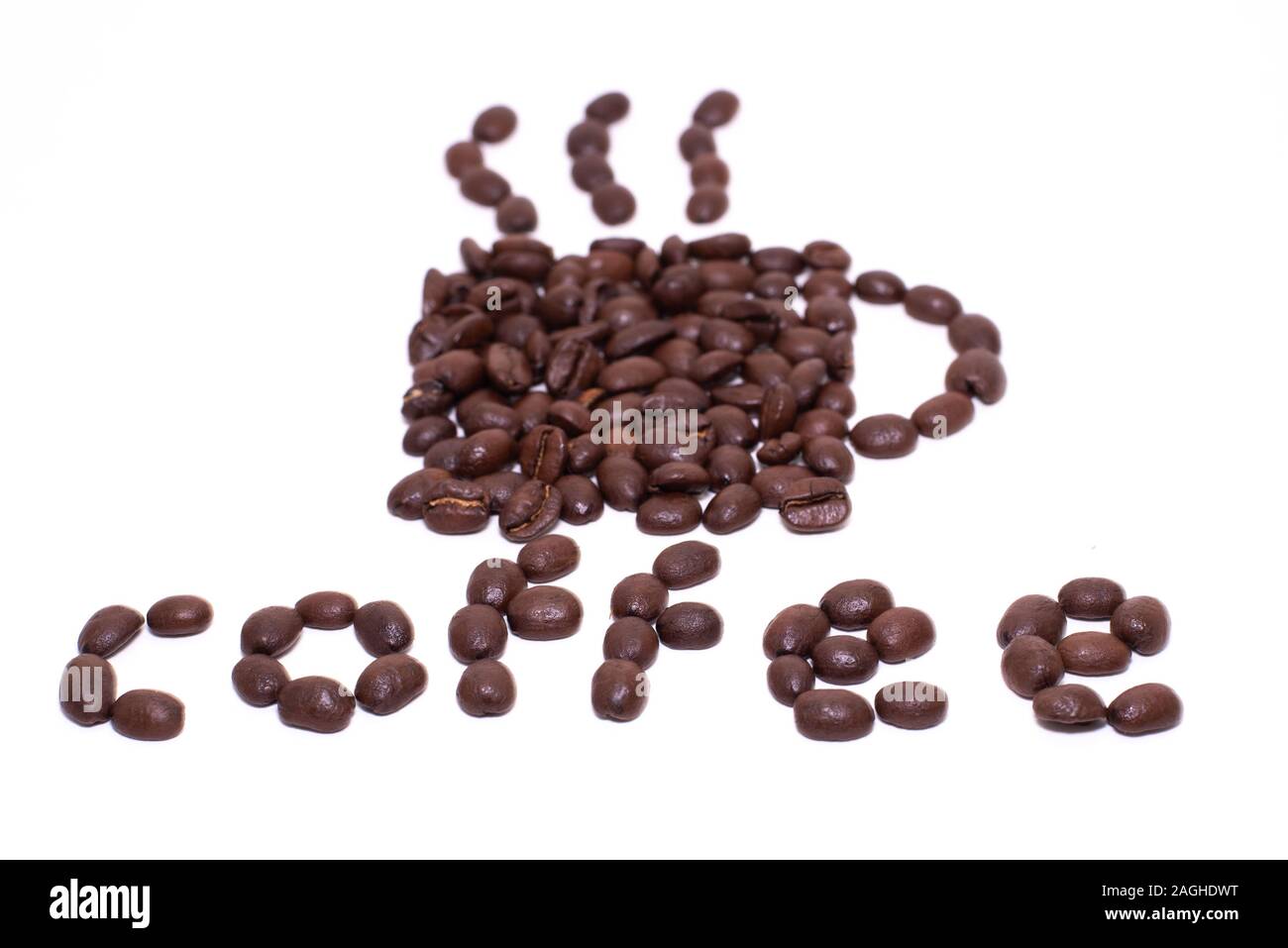 Cup of coffee shape and the word coffee created with coffee beans over ...