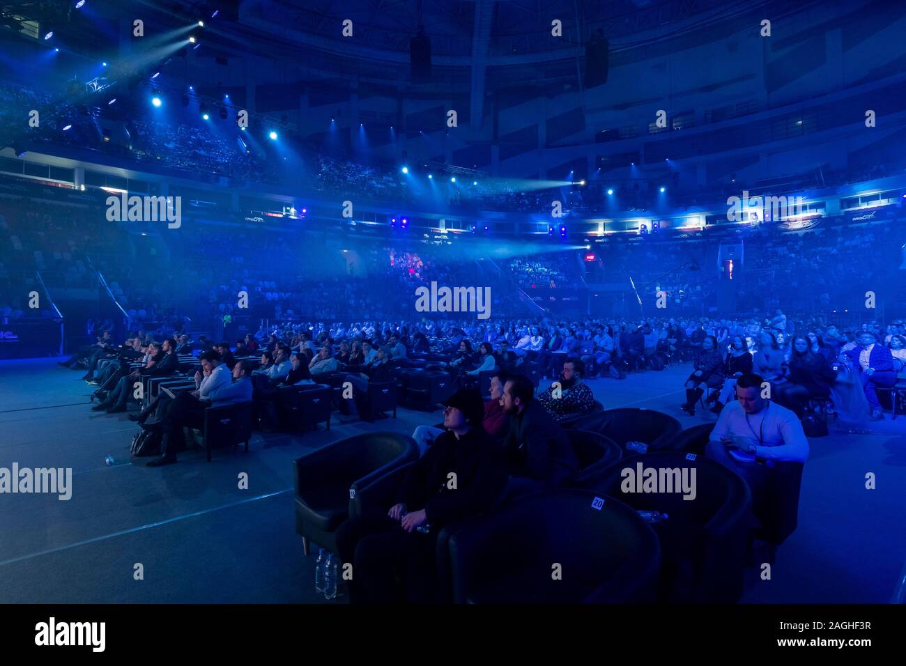 People attend business conference in large congress hall Stock Photo ...