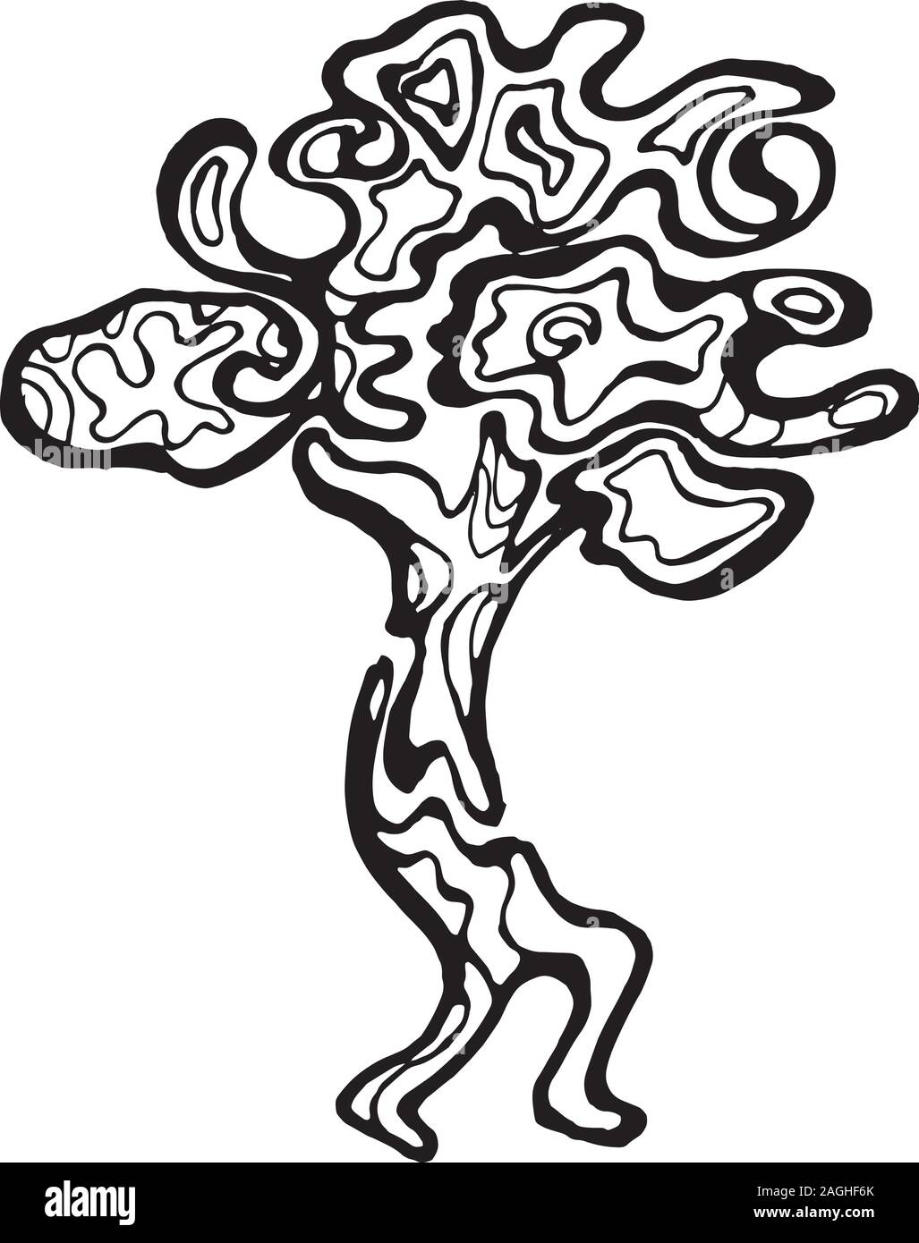 Illustration of a running tree with a spiral ornament. The roots of the ...