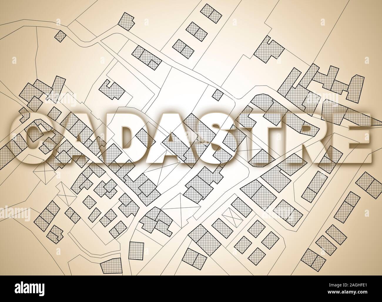 The cadastre text written in French on a cadastral map of territory ...