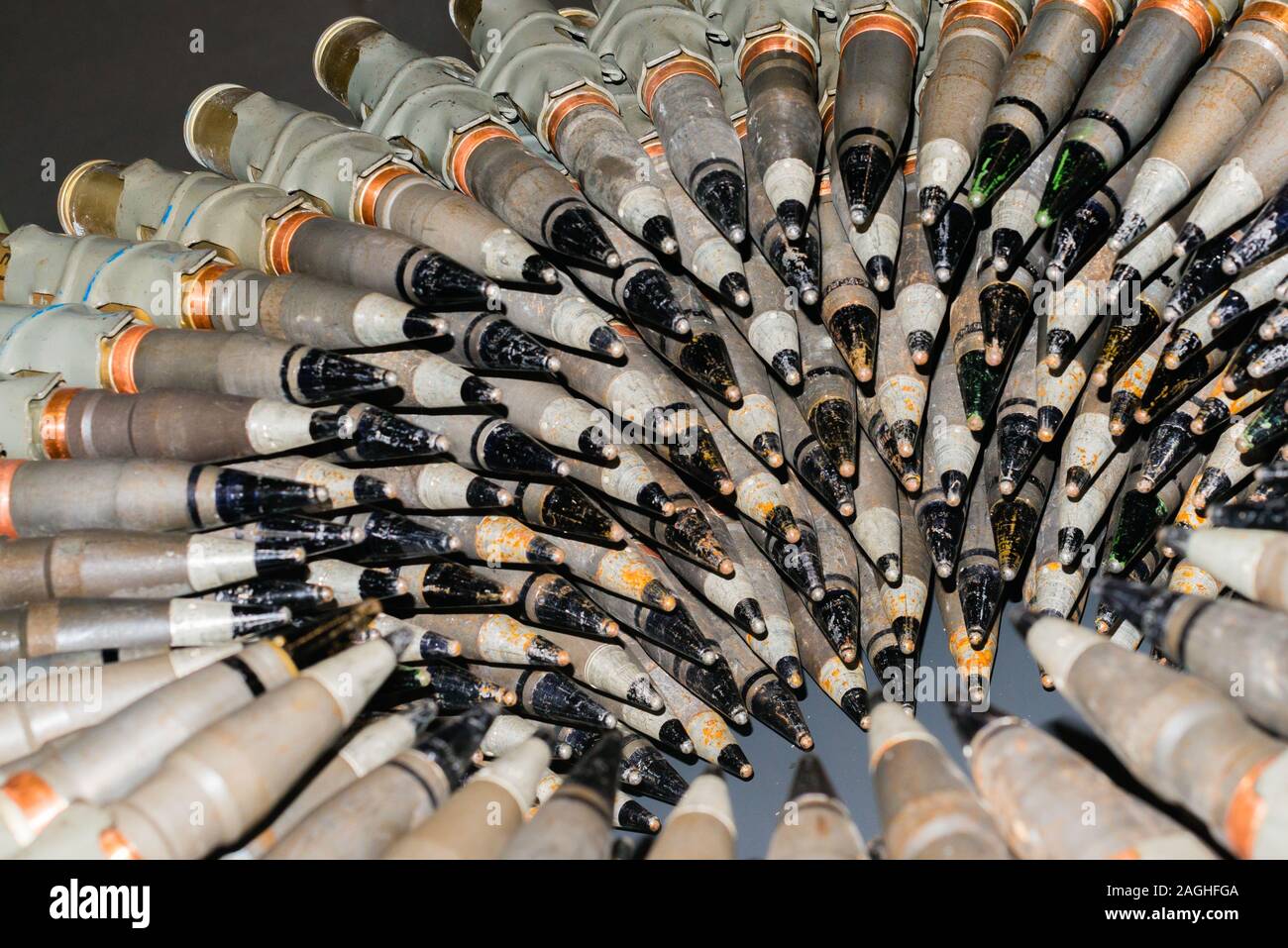 Tank big shells. Exposition in ZHUKOVSKY, RUSSIA 2014 Stock Photo - Alamy
