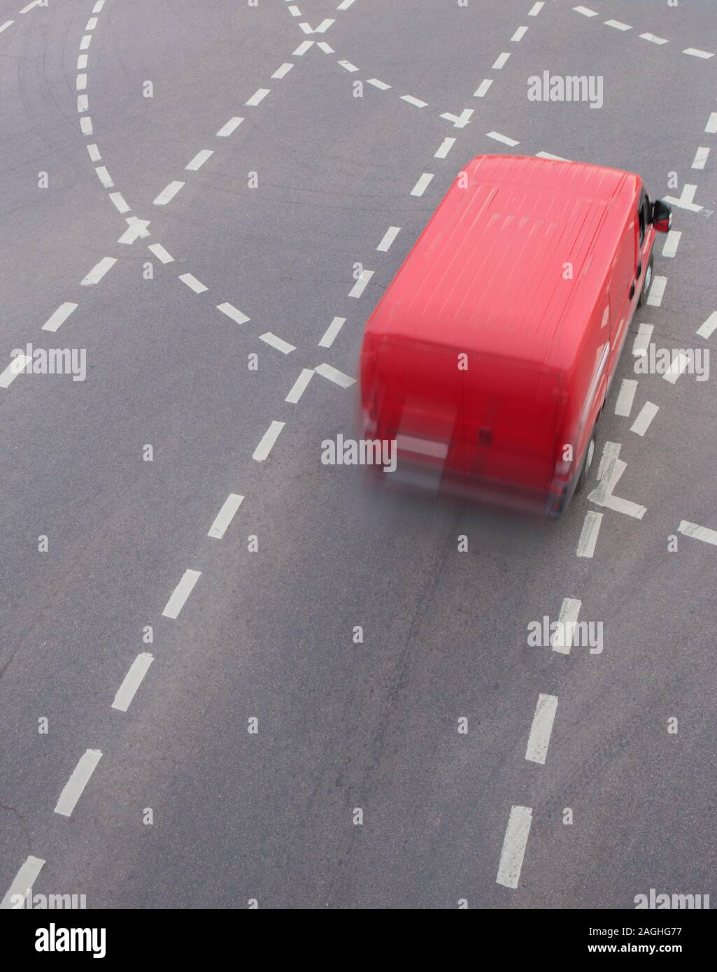 red minivan on city street top view Stock Photo - Alamy