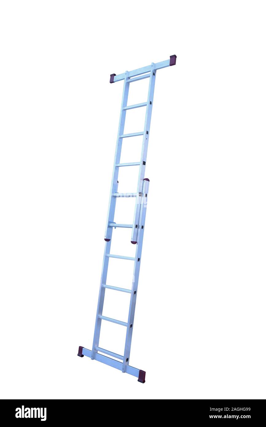 Aluminum metal step-ladder isolated white background Stock Photo - Alamy