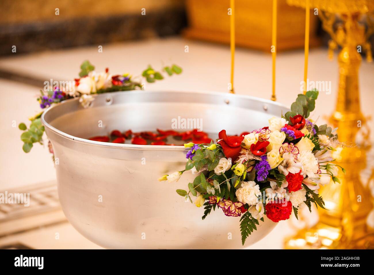 The sacrament of the rite baptism of a child in an Orthodox Christian ...