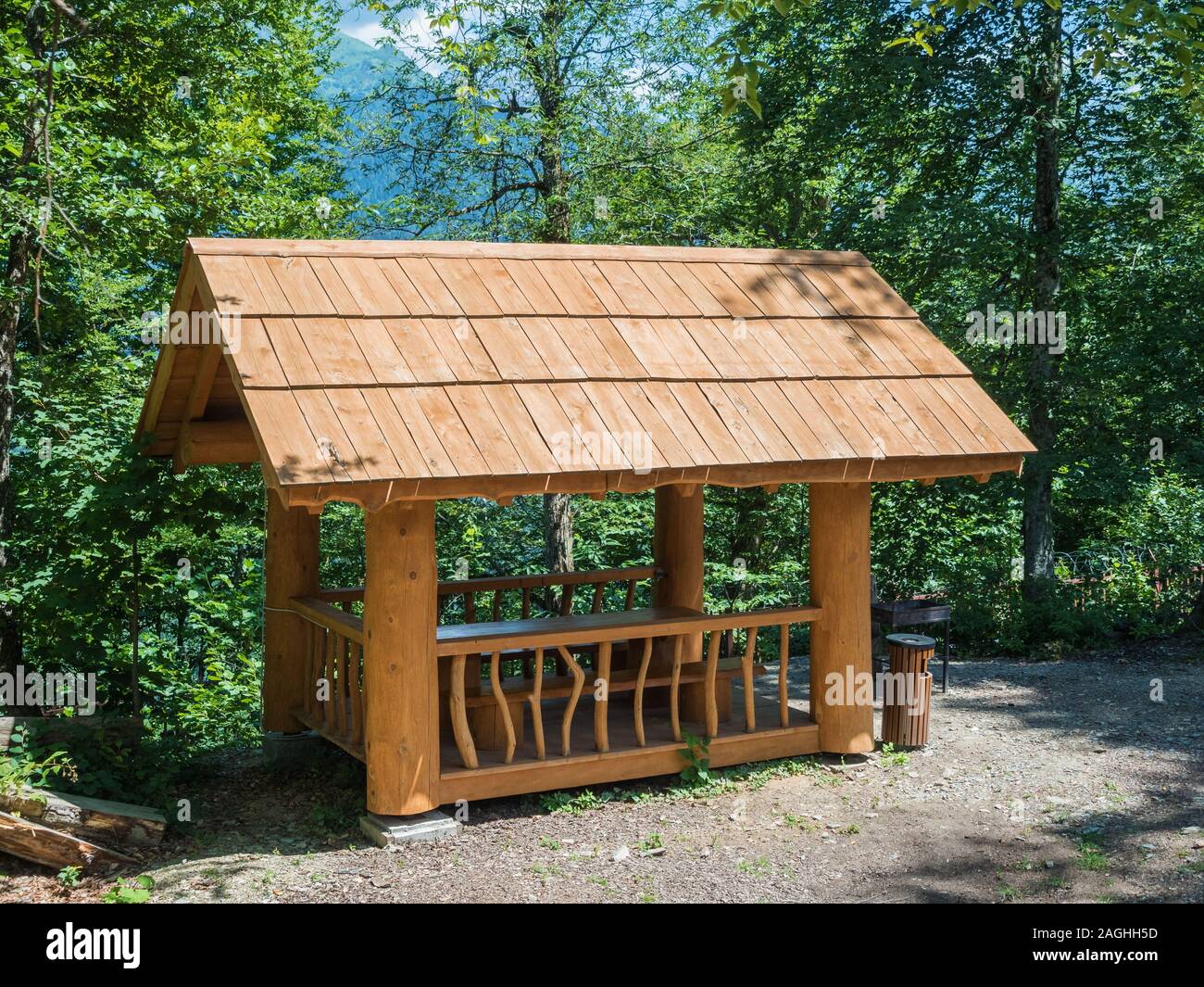 Beautiful summer housefrom a log of a large tree with barbecue for ...