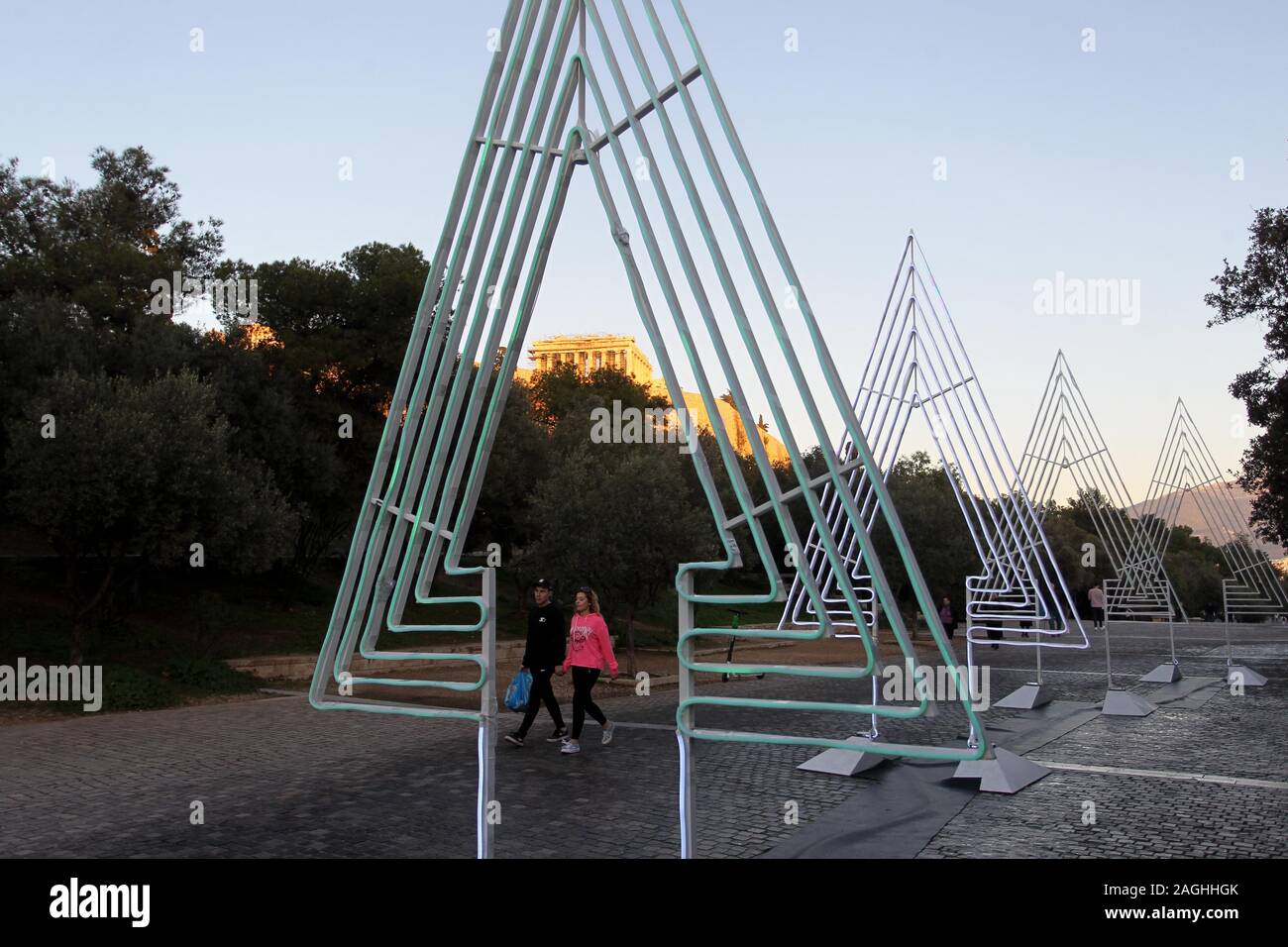A big tree used as Christmas decoration as at the background is seen ...