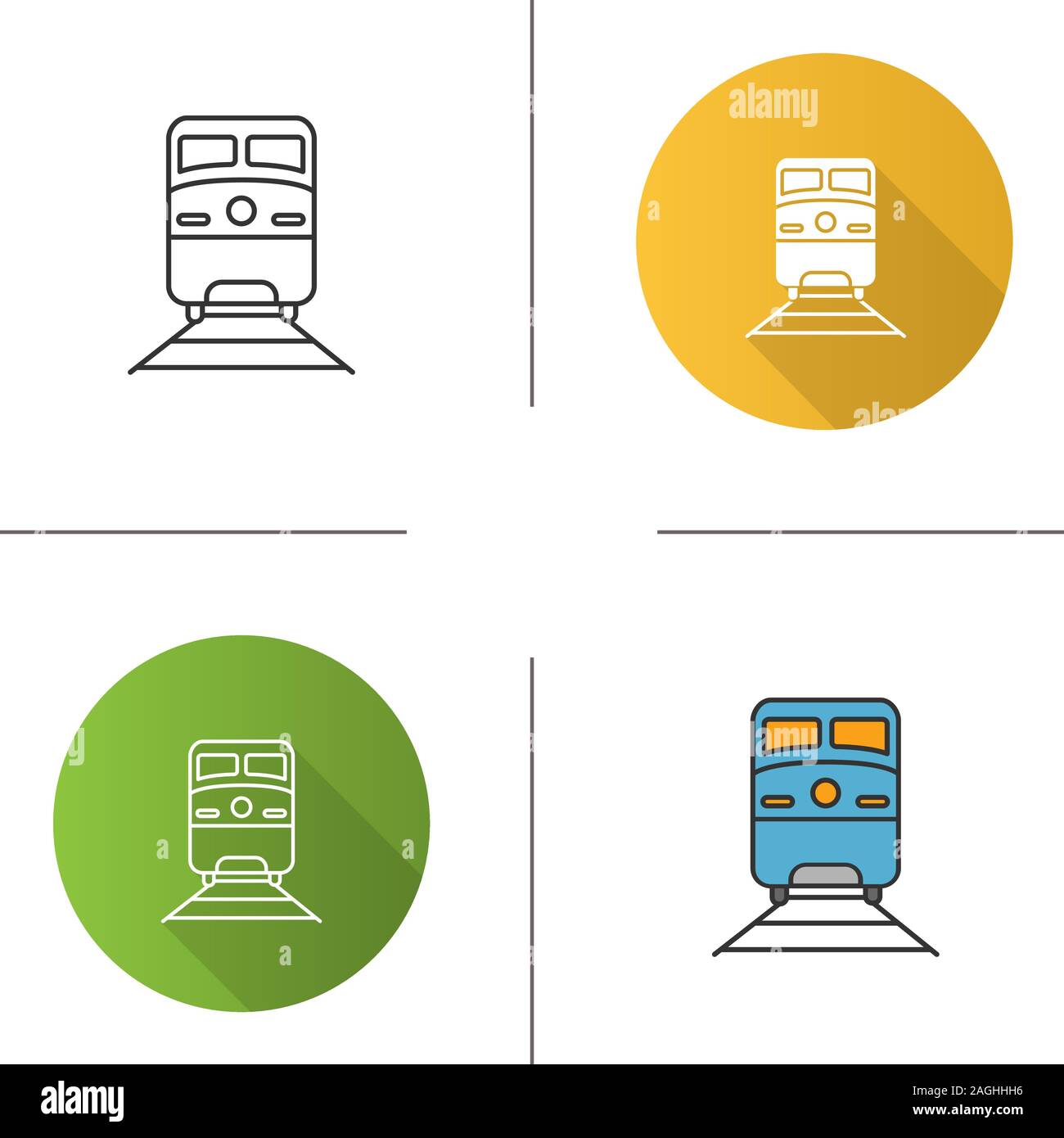 Train icon. Flat design, linear and color styles. Rail transport ...