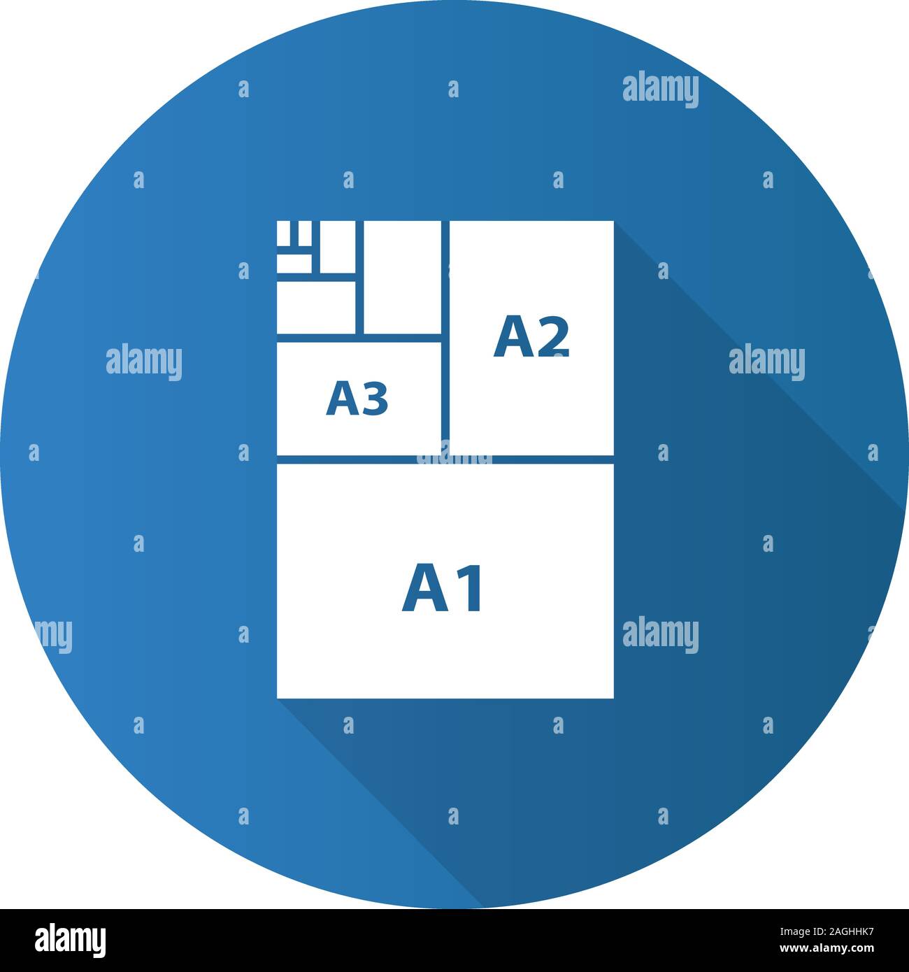 Paper sizes flat design long shadow glyph icon. Paper sheet formats. A3 ...