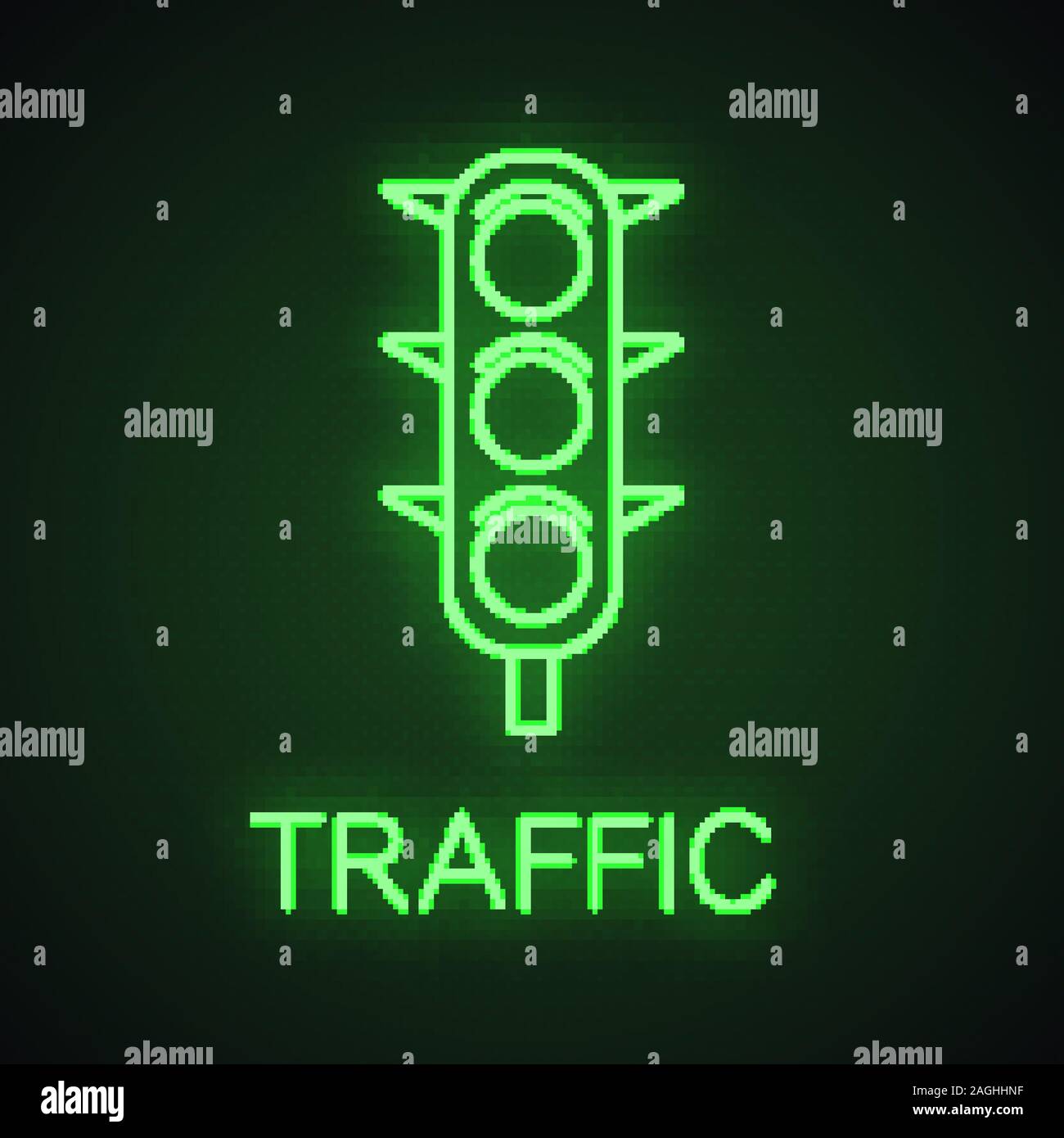 Traffic lights neon light icon. Traffic semaphore. Stop lights. Glowing ...