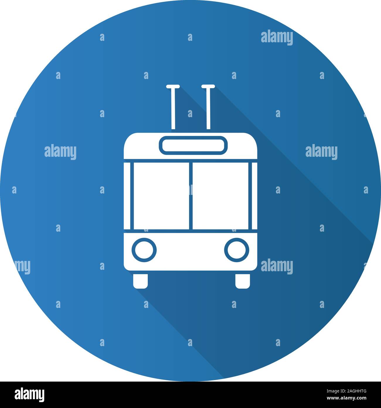 Trolleybus in front view flat design long shadow glyph icon. Trolley ...