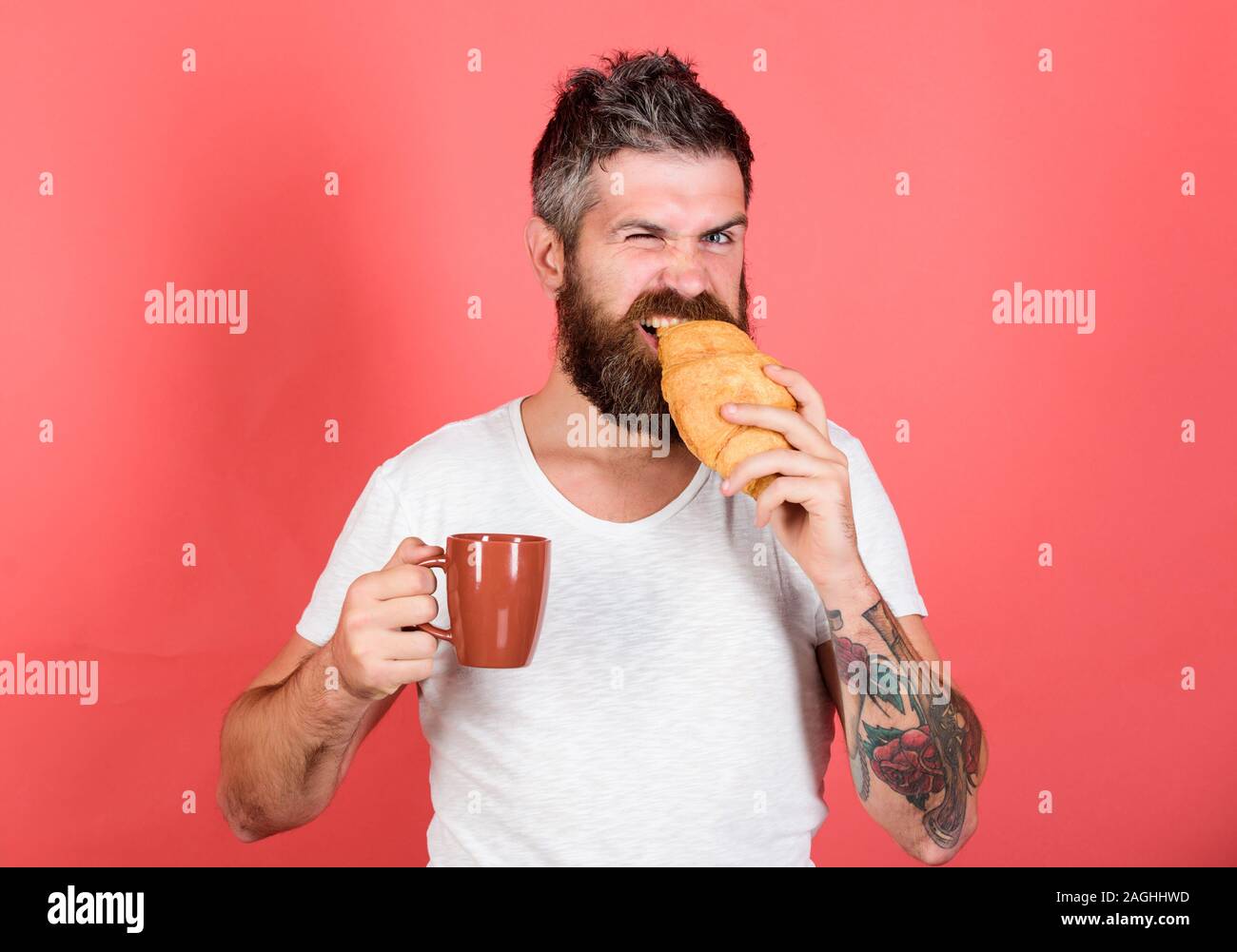 i am hungry. Perfect match. feel hunger. Bearded hipster enjoy ...