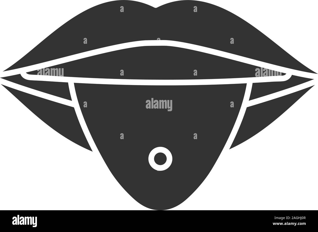 Pierced tongue glyph icon. Tongue with ring. Silhouette symbol ...