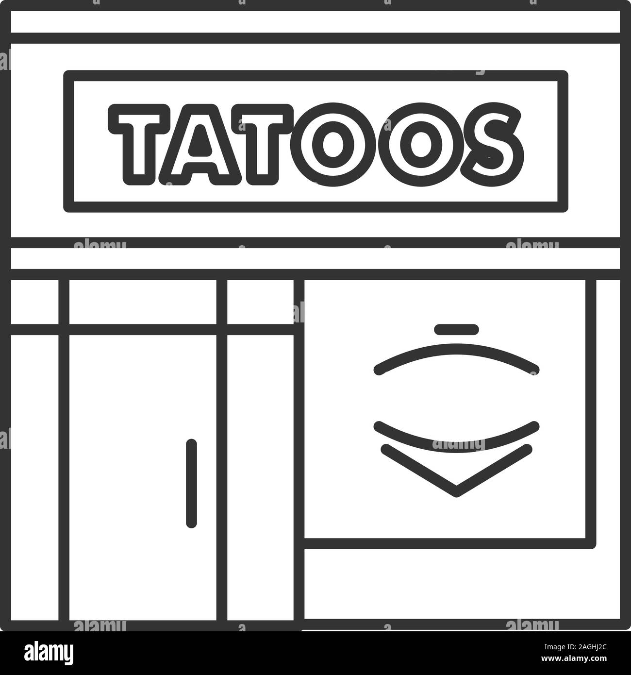Tattoo studio facade linear icon. Thin line illustration. Tattoo ...