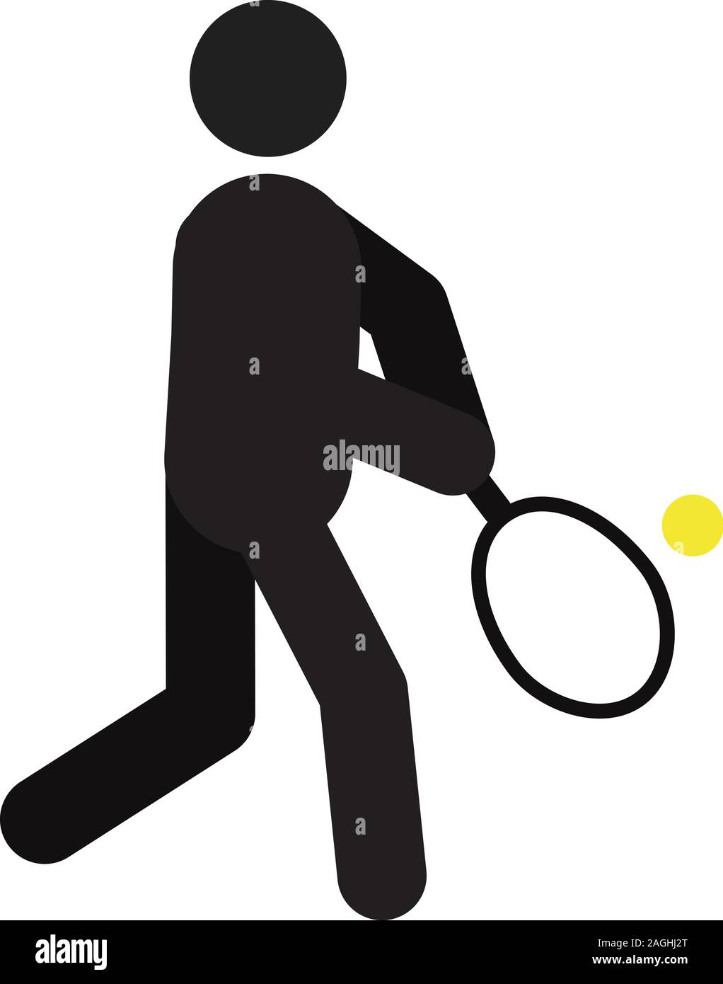 Person playing tennis silhouette icon. Man with tennis racket and ball ...