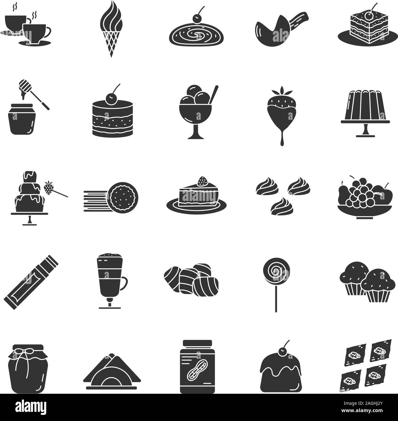 Confectionery glyph icons set. Silhouette symbols. Coffee house menu ...