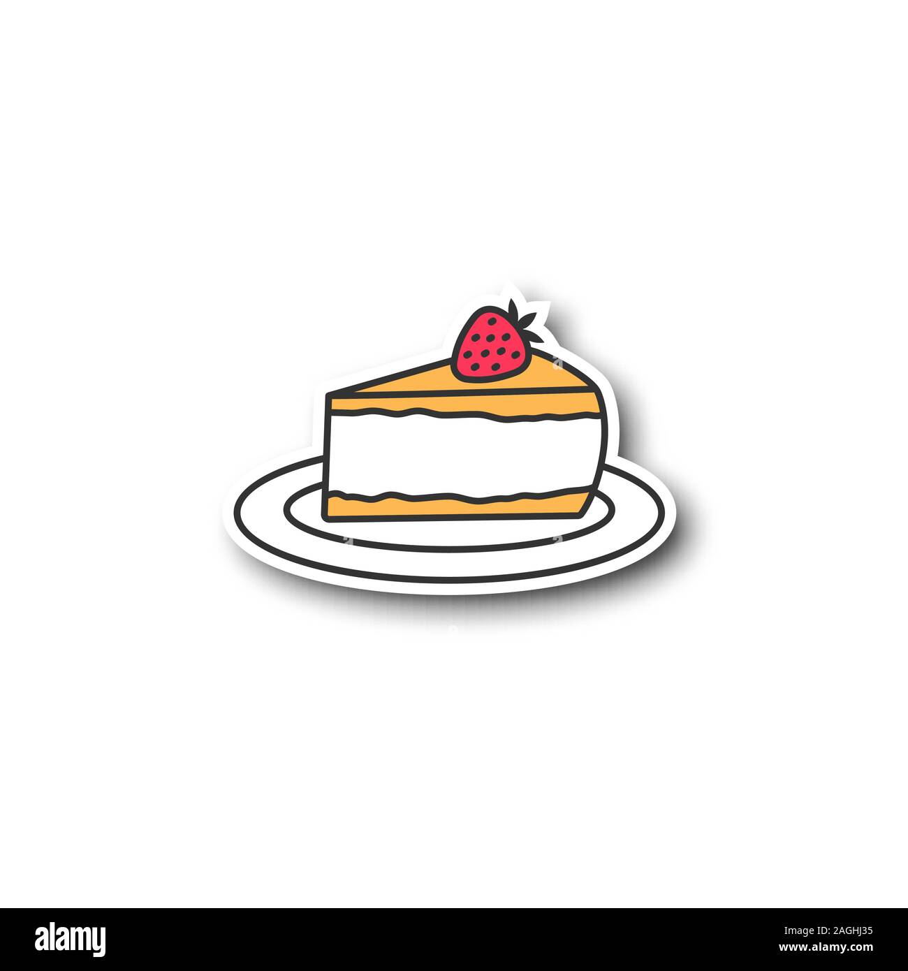 Cheesecake with strawberry patch. Color sticker. Piece of cake. Vector ...