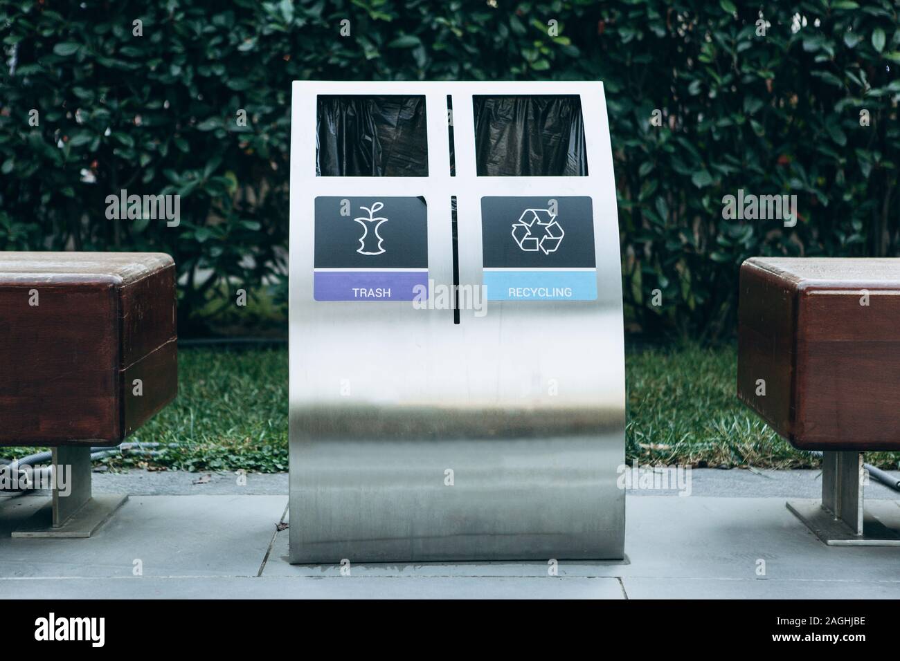 Modern waste bin for separate collection of trash and recyclable waste ...