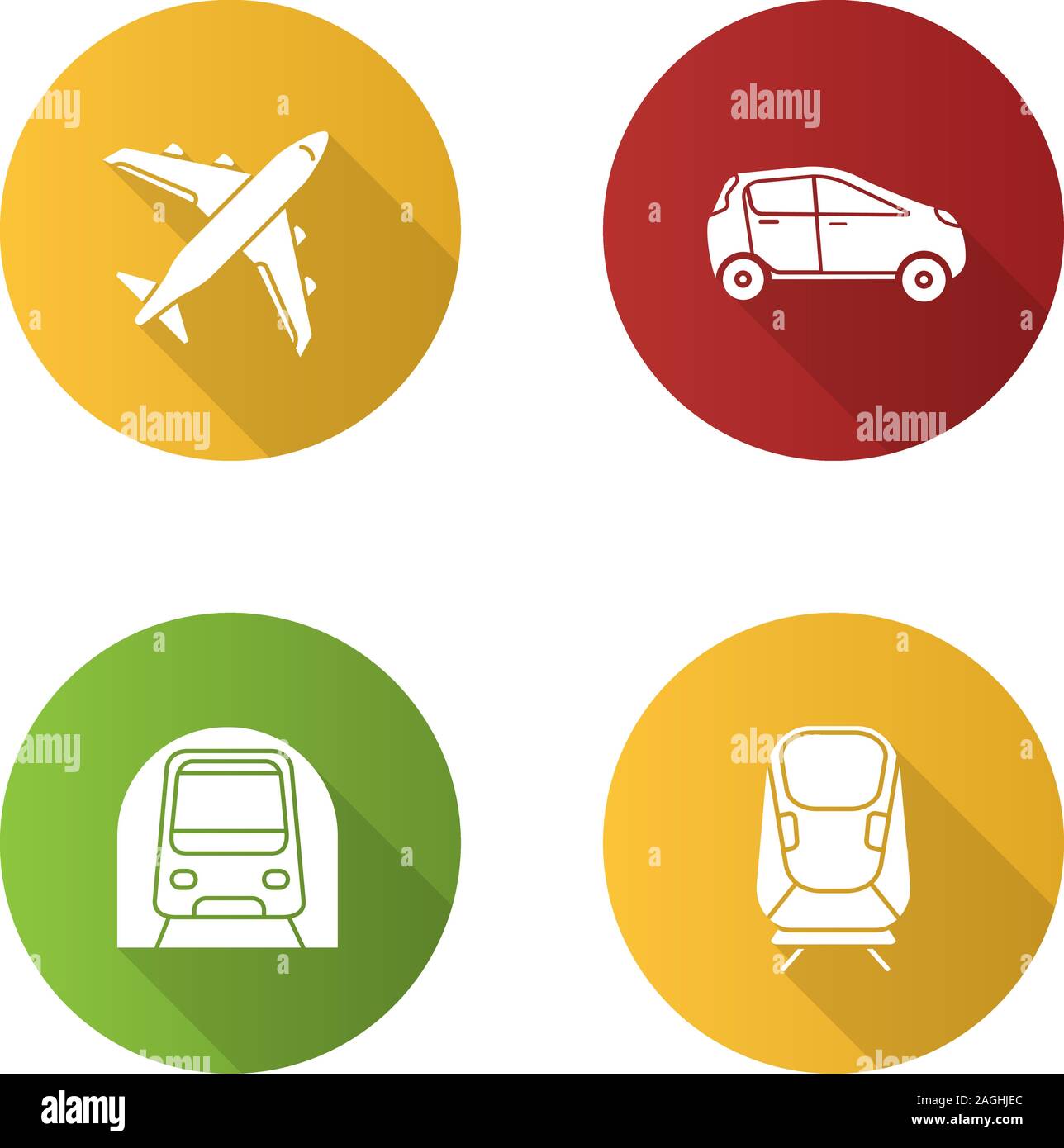 Public transport flat design long shadow glyph icons set. Modes of ...