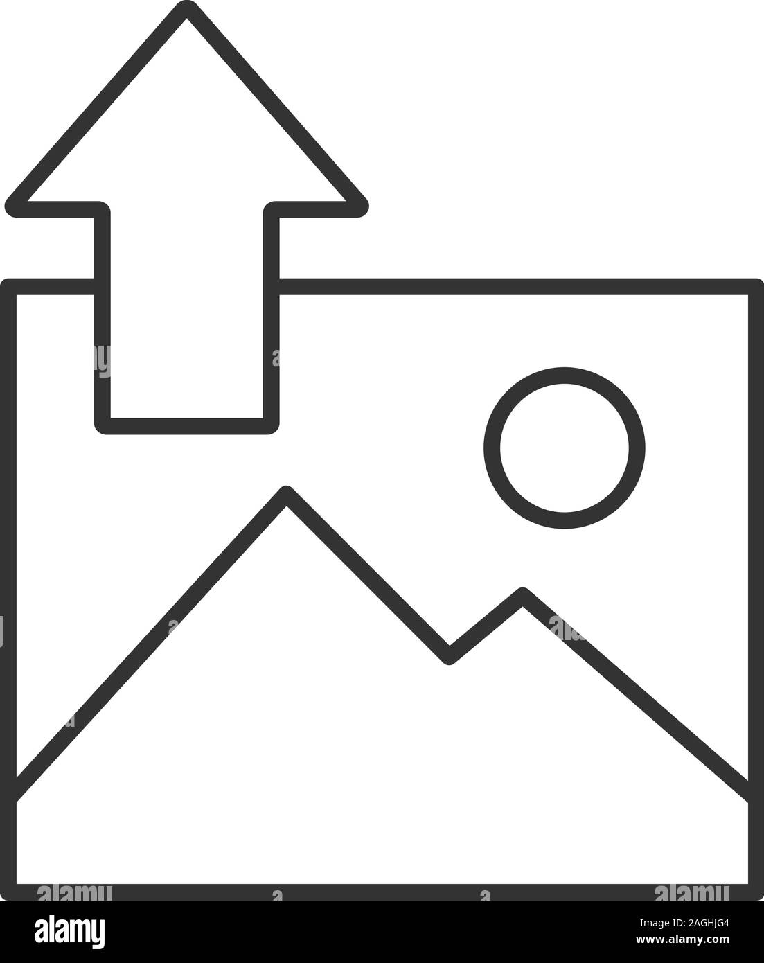 Digital image uploading linear icon. Thin line illustration. Picture with up arrow. Vector ...