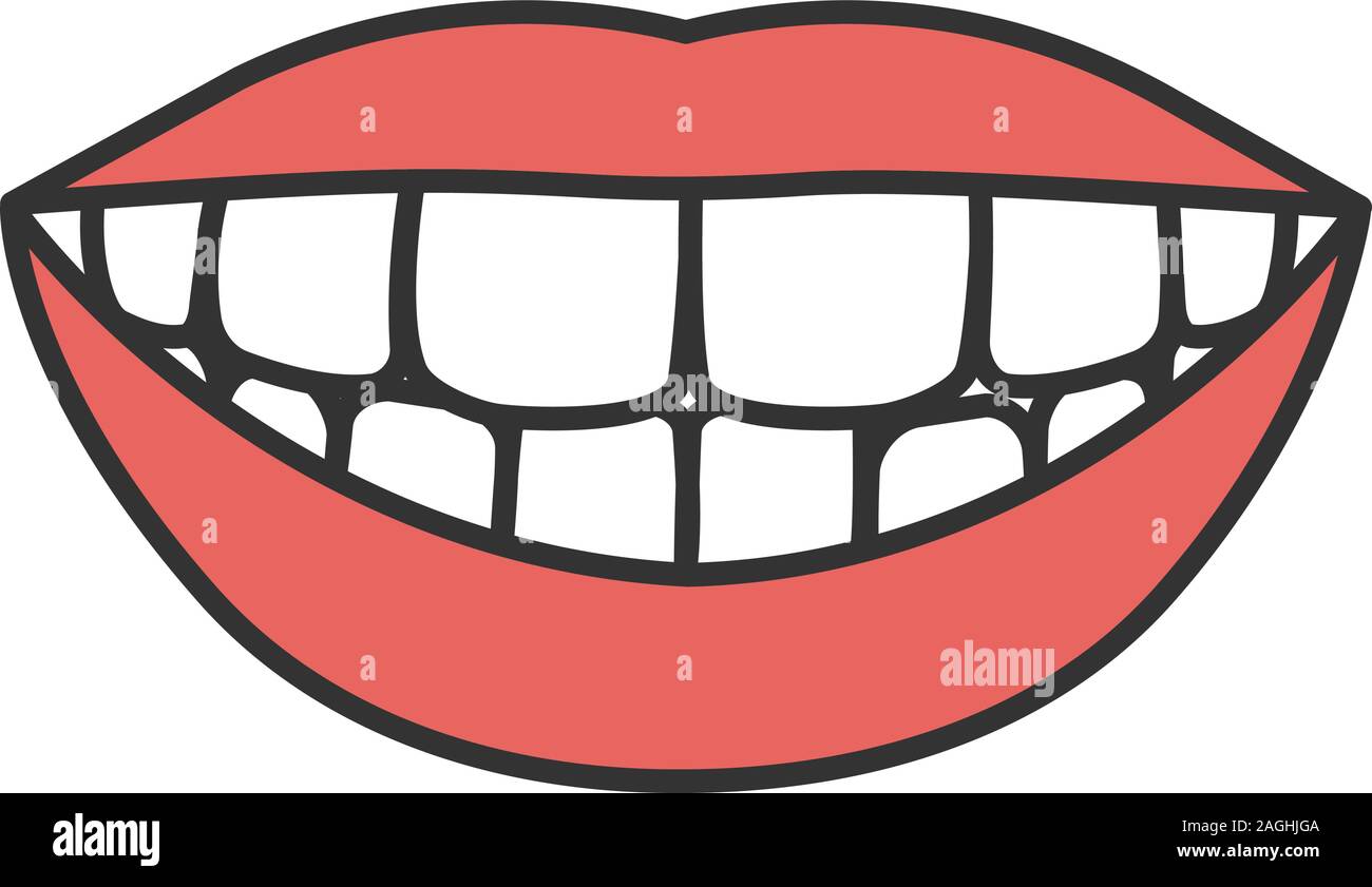 Beautiful smile with healthy teeth color icon. Isolated vector ...