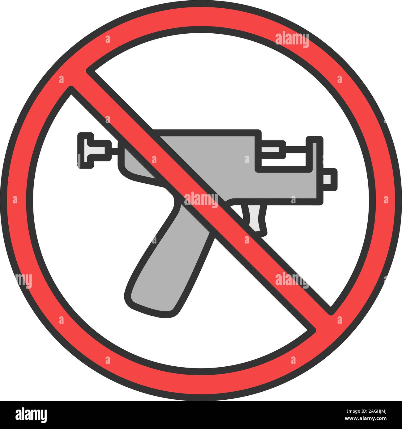 Forbidden sign with piercing gun color icon. No ear piercing ...