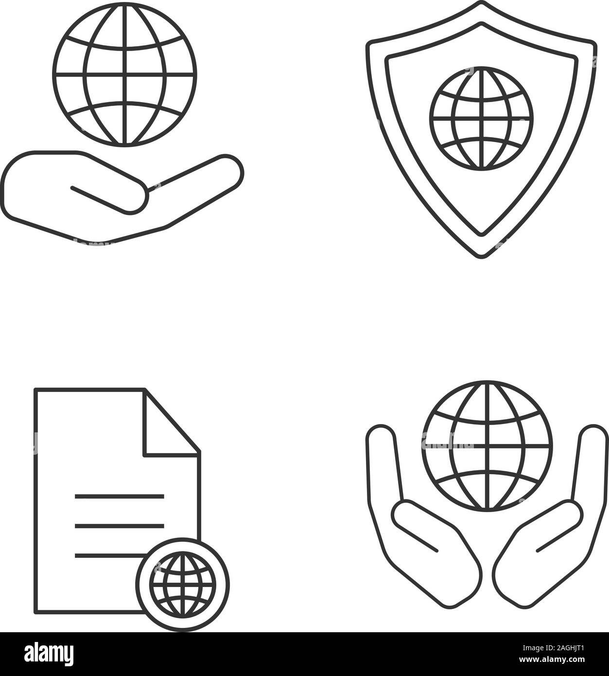 Safe internet connection icons set. Thin line contour symbols. Hands ...