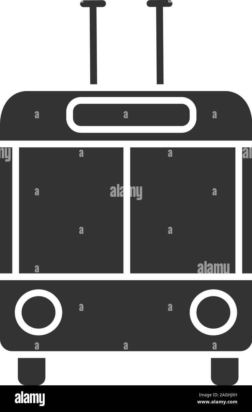 Trolleybus in front view glyph icon. Silhouette symbol. Trolley coach ...
