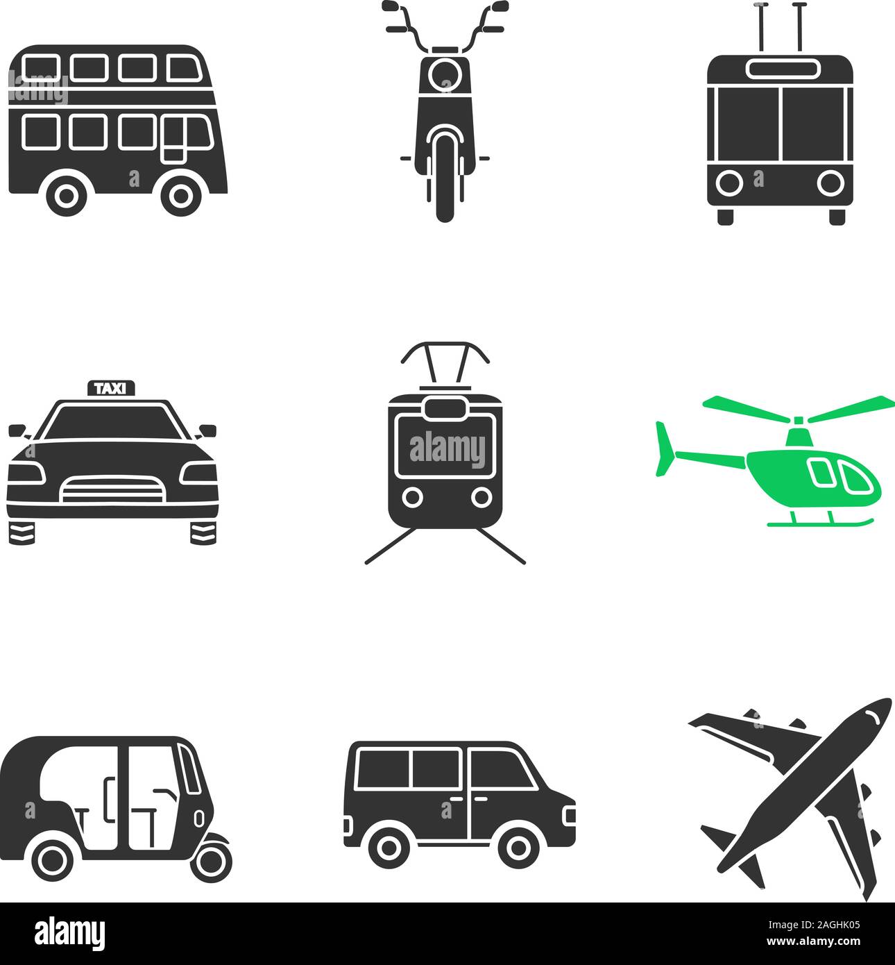 Public transport glyph icons set. Silhouette symbols. Modes of ... Public transport glyph icons set. Silhouette symbols. Modes of ...