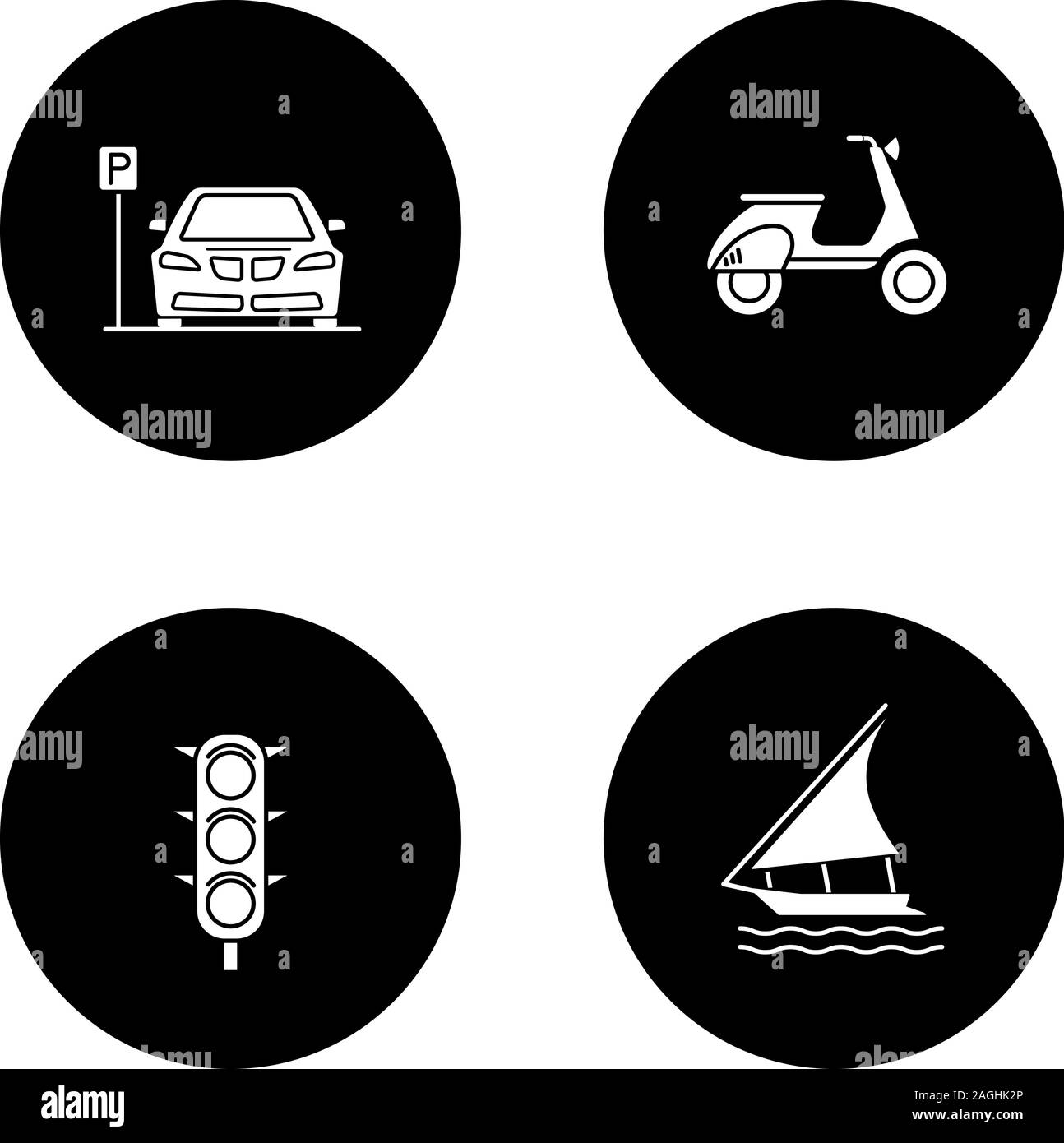 Public transport glyph icons set. Modes of transport. Parking zone ...