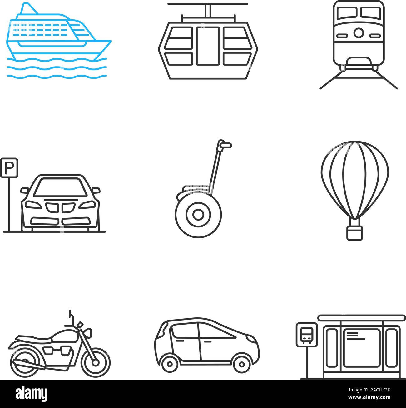 Public transport linear icons set. Thin line contour symbols. Cruise ...