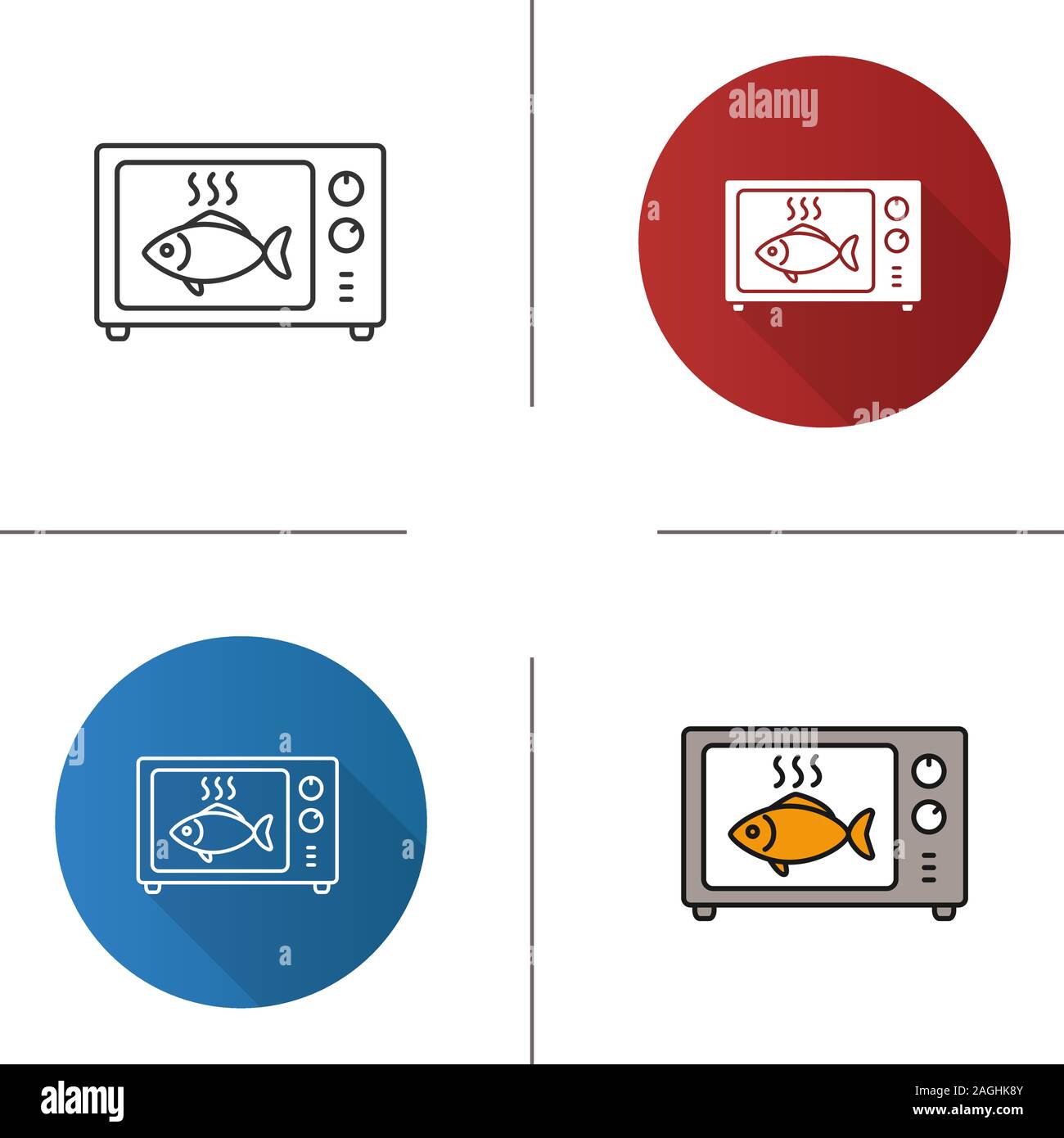 Cooking fish in microwave oven icon. Flat design, linear and color ...